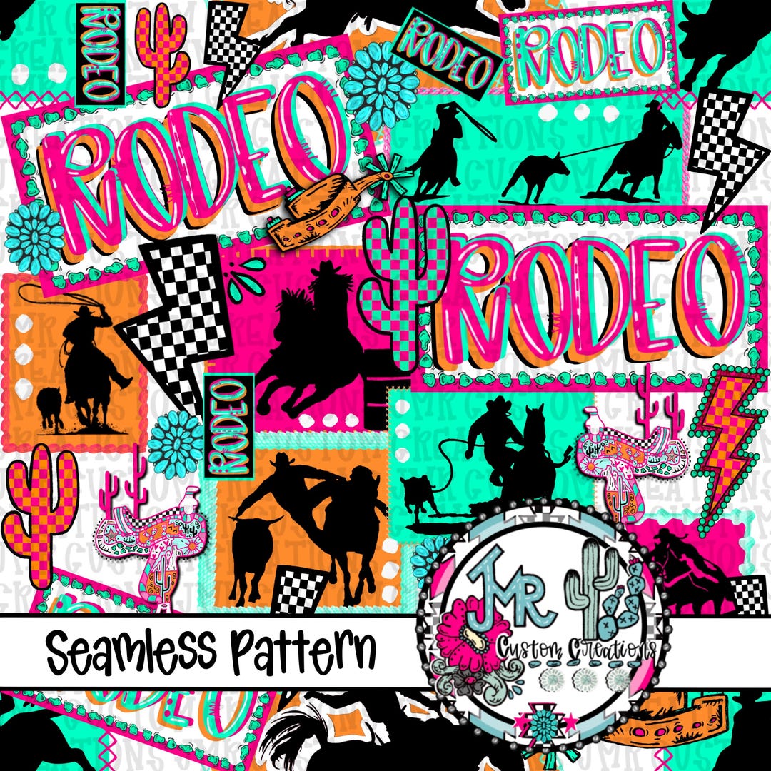 Neon Rodeo Seamless Pattern: Western Digital Paper (JPG) - Etsy