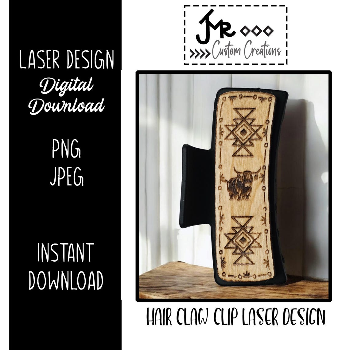 Western Highland Cow Aztec Hair Claw Clip Digital File Design PNG JPG ...