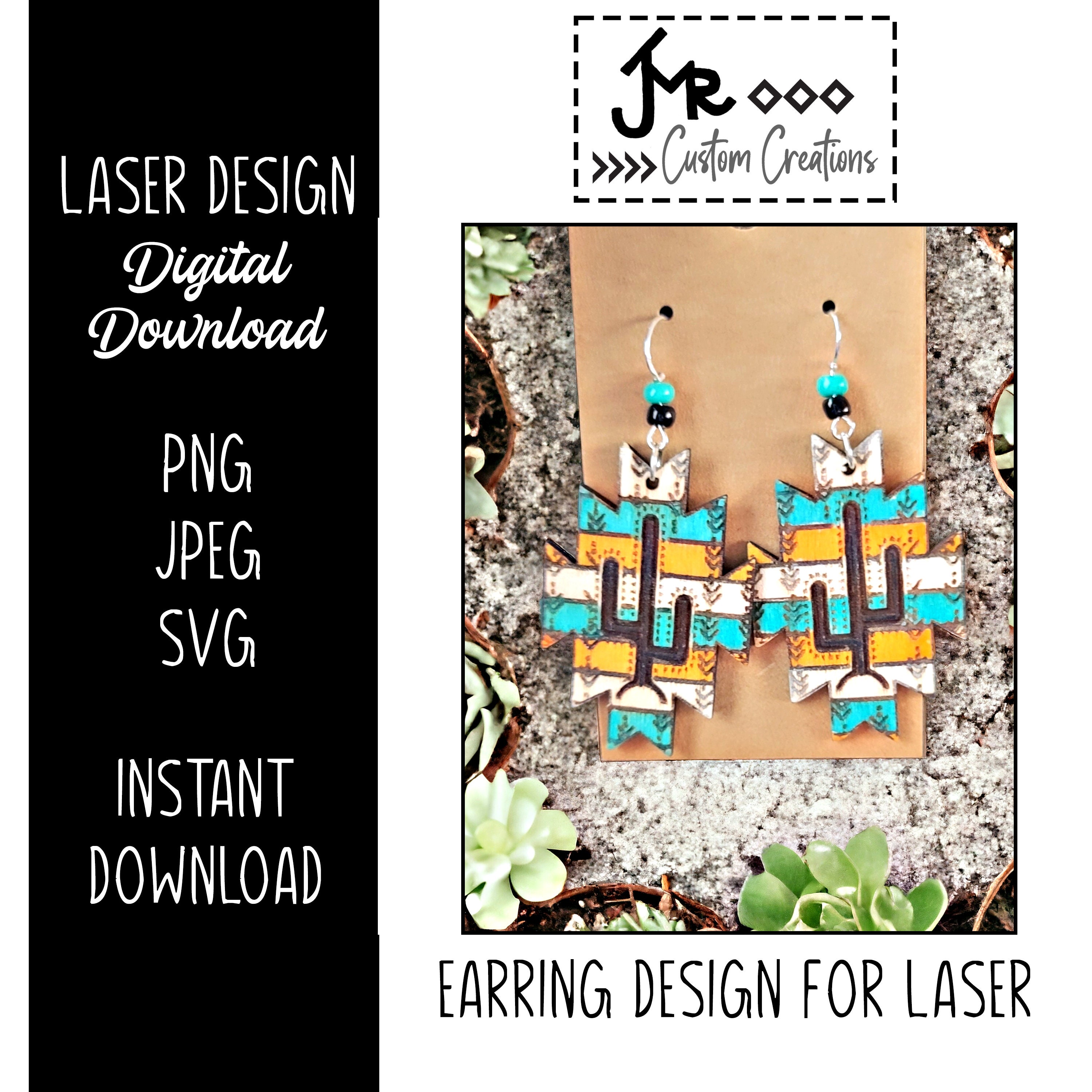 Cactus Aztec Stripe Earrings Digital File Design SVG PNG JPG - Etsy