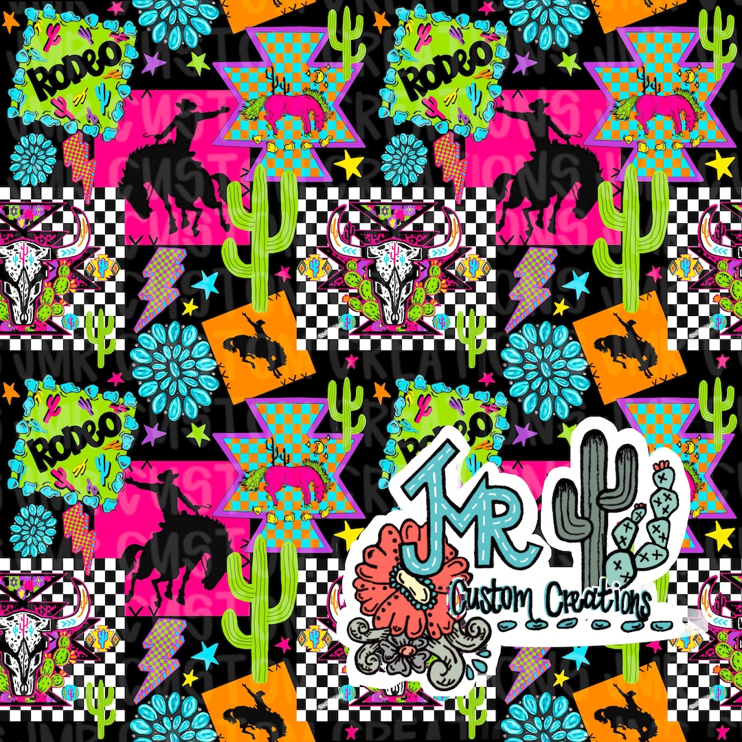 Seamless Western Mix Digital Pattern Paper: JPG Neon Western Rodeo ...