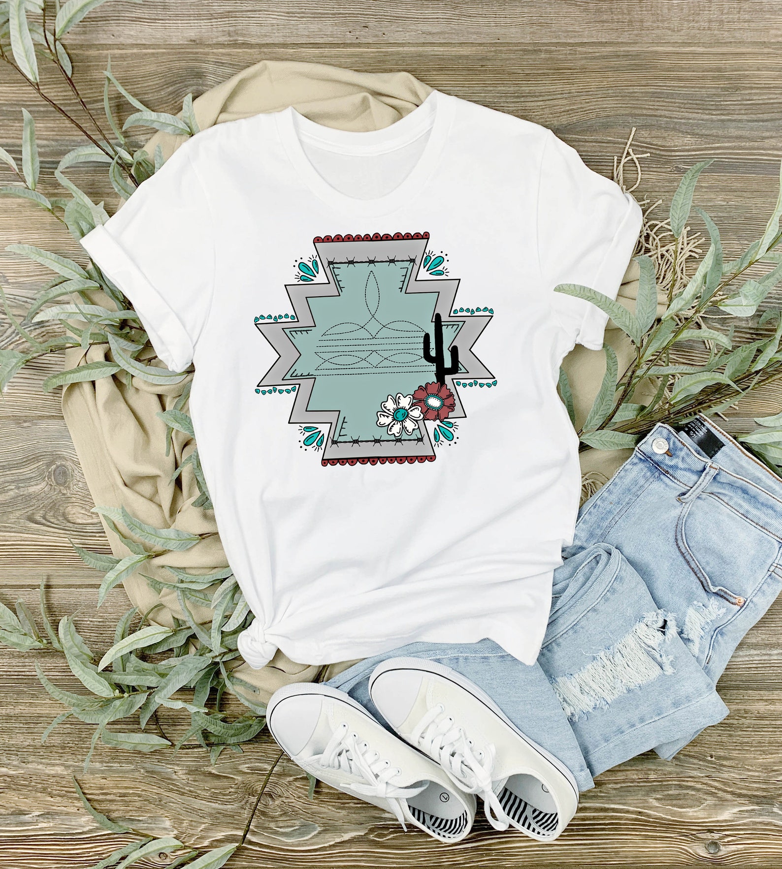 Boot Stitch Western Shirt Design-aztec Cactus Flower- Digital File ...