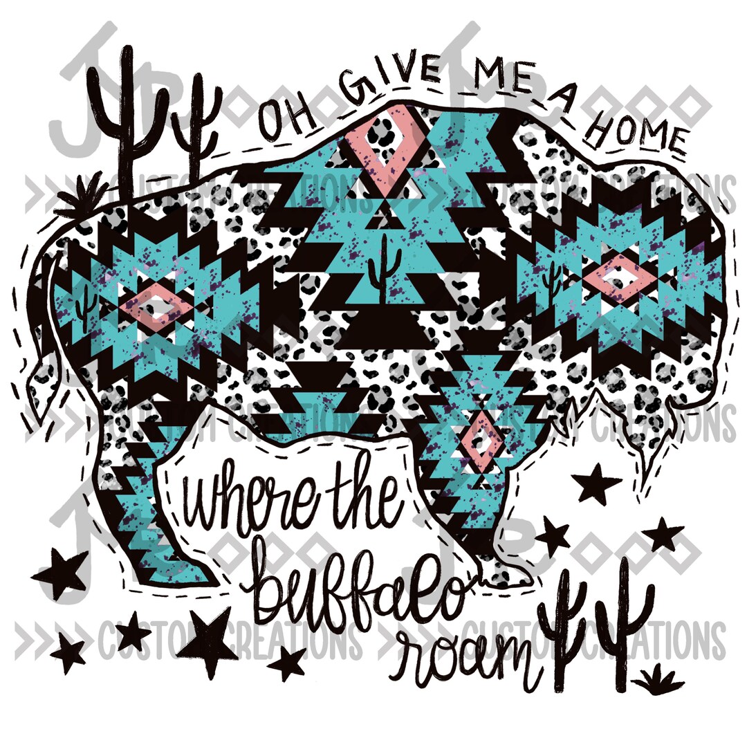 Buffalo Roam Western Shirt Design-aztec Cactus Bison- Digital File ...