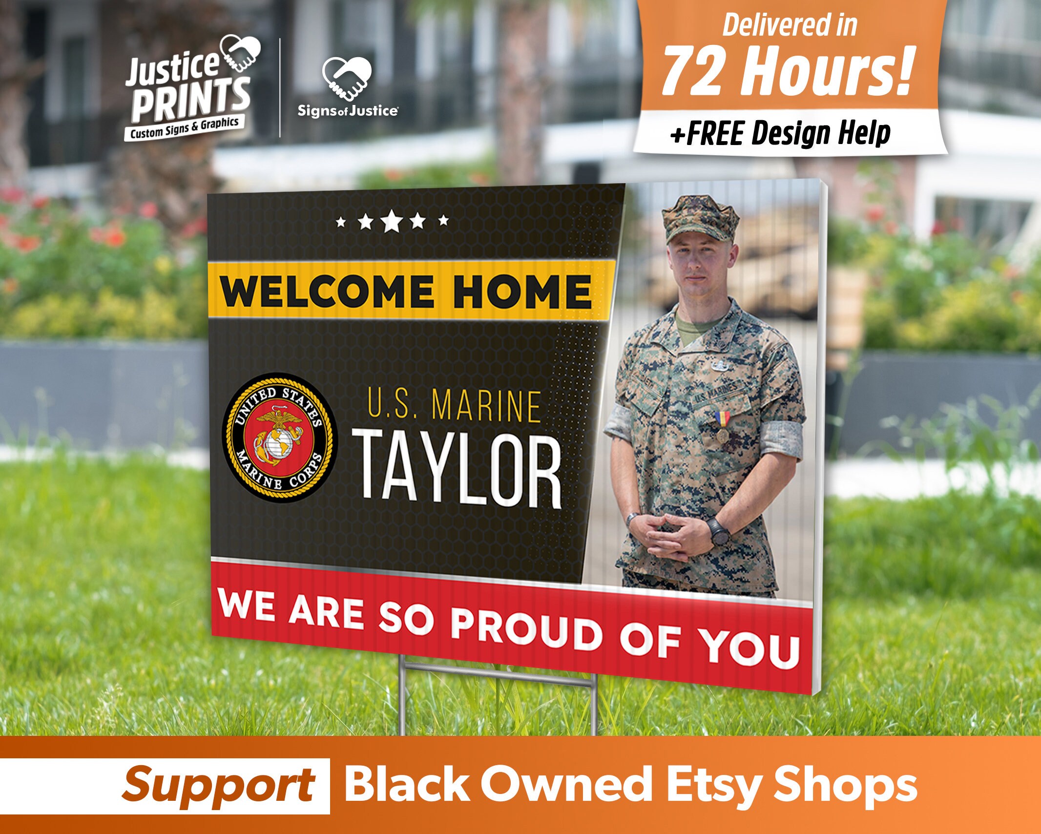 US Marine Yard Signs FREE Graphic Design Fast Free Shipping, Delivered ...