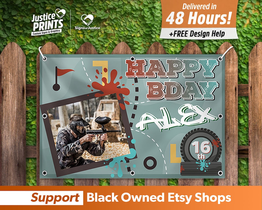 Paintball Birthday Banner + FREE Graphic Design + Fast Free Shipping ...