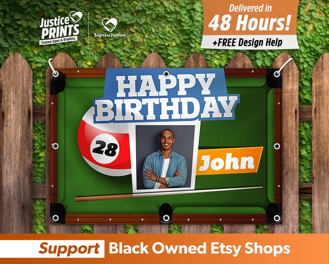 Pool-billiards Birthday Banner + FREE Graphic Design + Fast Free ...