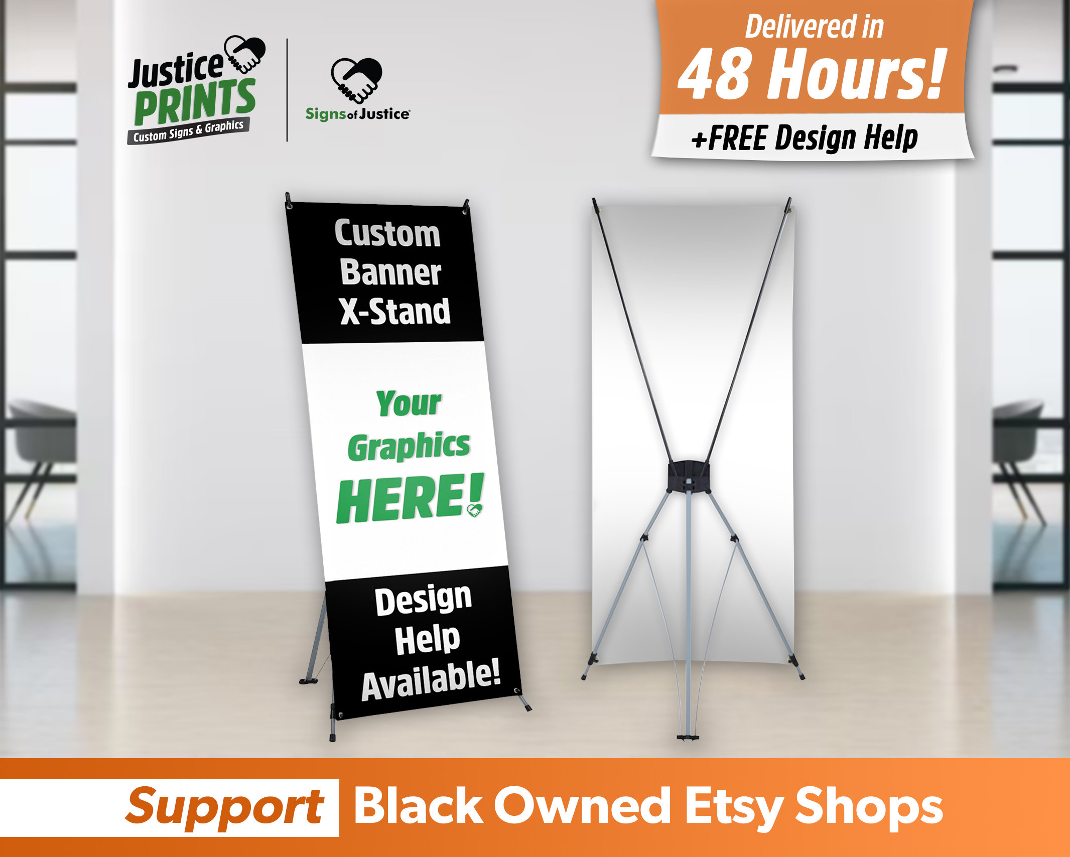 Banner X-stand + FREE Graphic Design + Fast Free Shipping, Delivered in ...