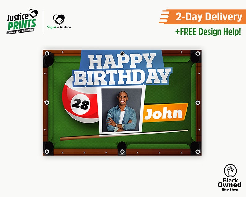 Pool-billiards Birthday Banner + FREE Graphic Design + Fast Free ...