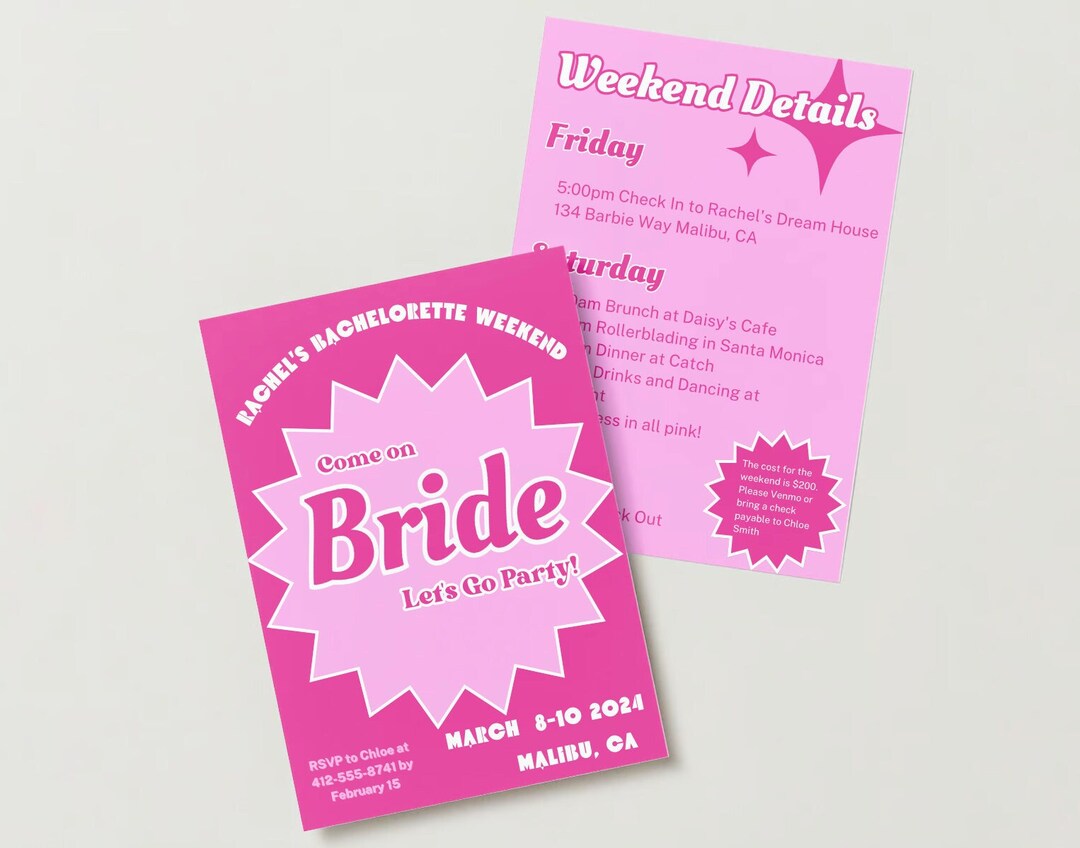 Pink Come on Bride, Let’s Go Party Bachelorette Itinerary and ...