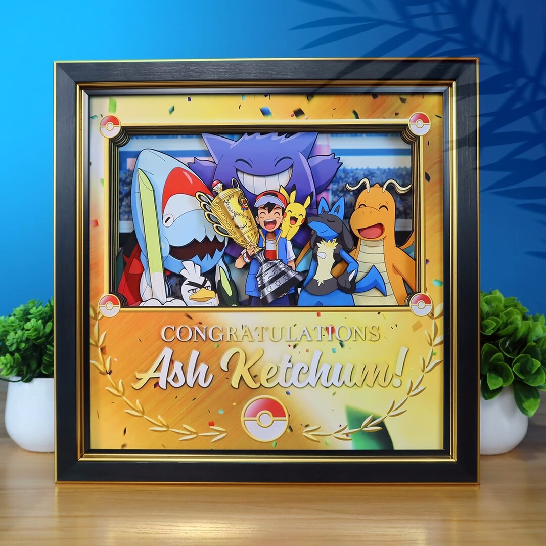 Ash Championship Fan-art Anime Display 14 X 14 Inch Not a Card Display ...