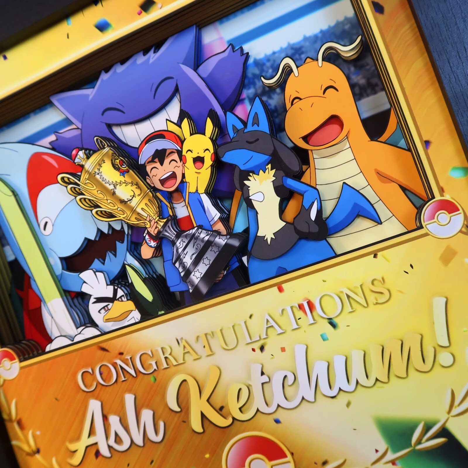 Ash Championship Fan-art Anime Display 14 X 14 Inch Not a Card Display ...