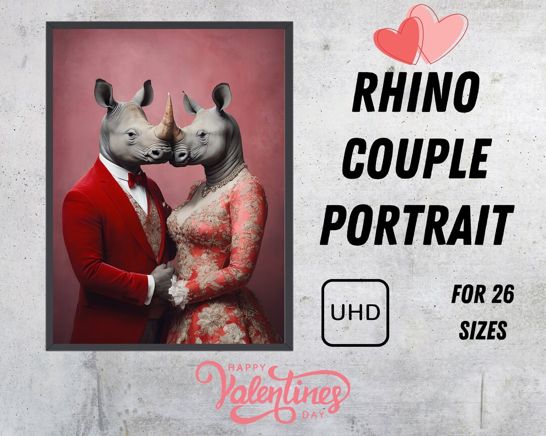 Printable Valentine's Day Couple Rhino Portrait, Couple Wall Art ...