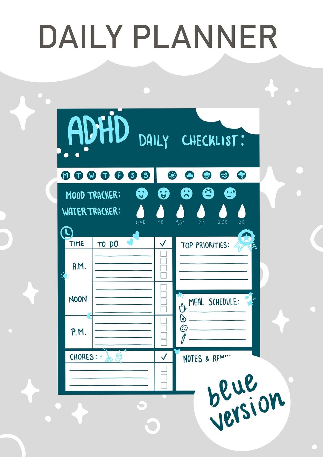 ADHD Daily Planner - Blue Version - Etsy