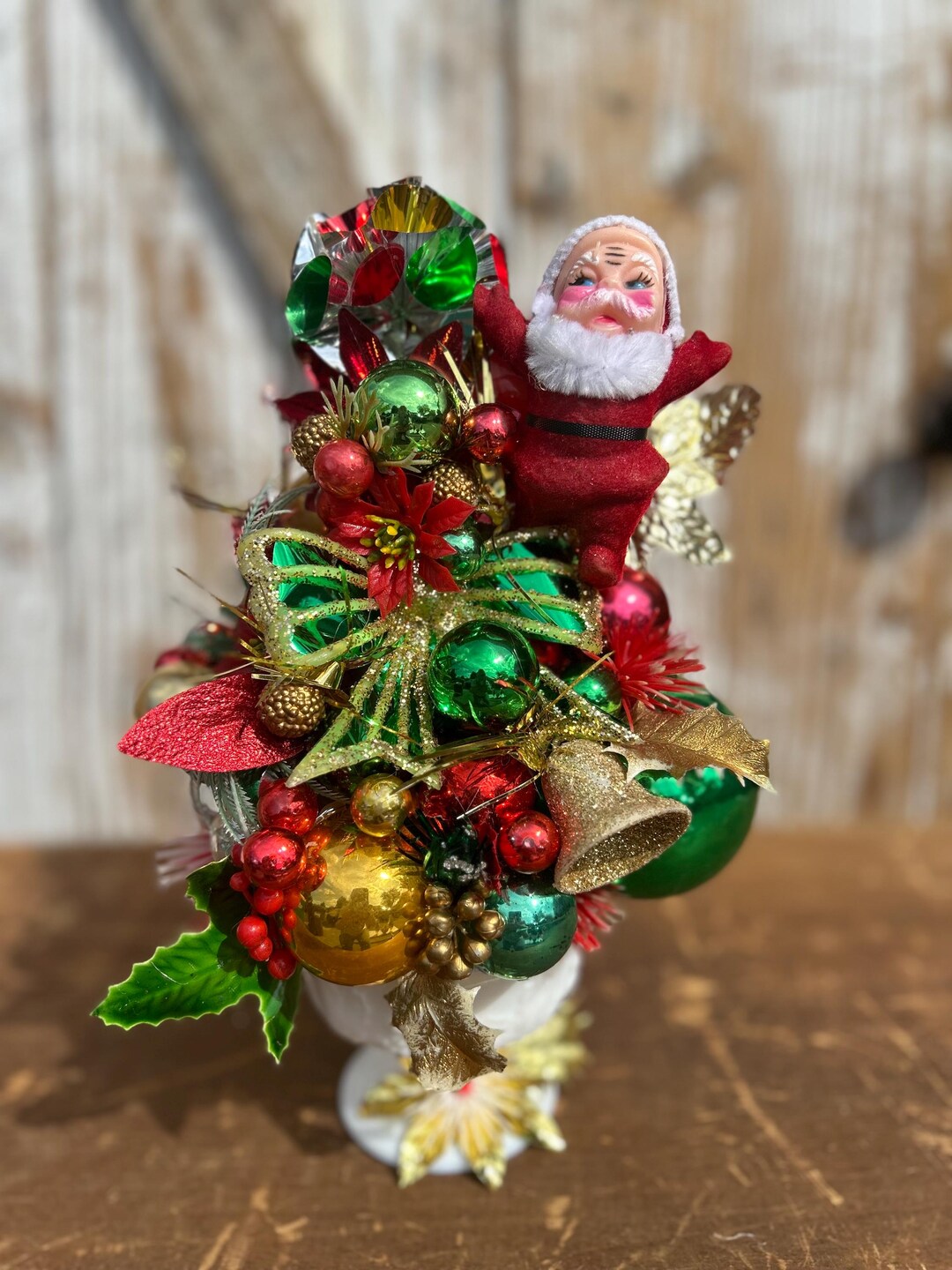 Vintage Christmas Topiary Made With a Vintage Flocked Santa, Cheiry ...