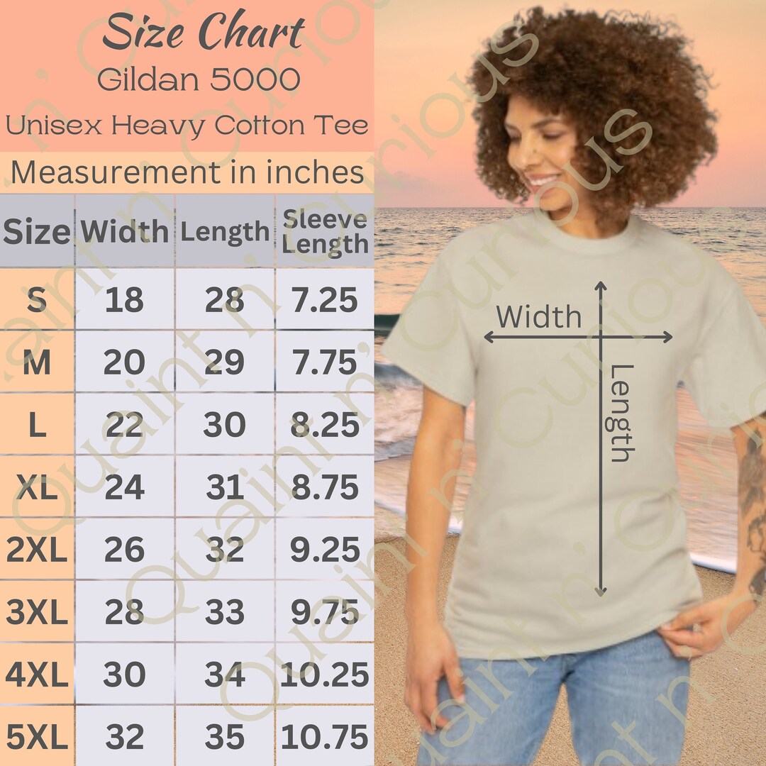 Gildan 5000 Size Chart and Washing Instructions, Gildan 5000 Unisex ...