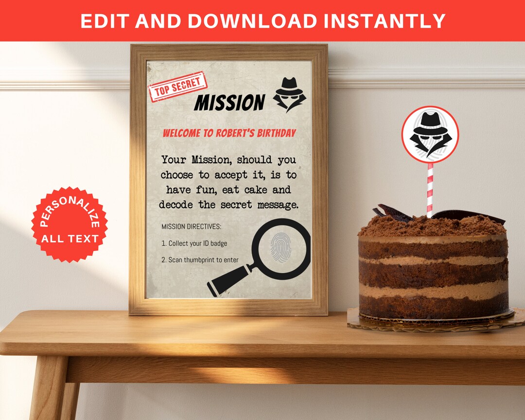 Secret Agent Party Spy Birthday Party Spy Party Sign Spy Party ...