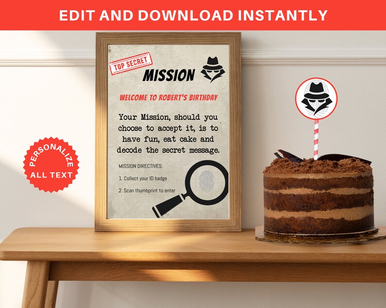 Secret Agent Party Spy Birthday Party Spy Party Sign Spy Party ...