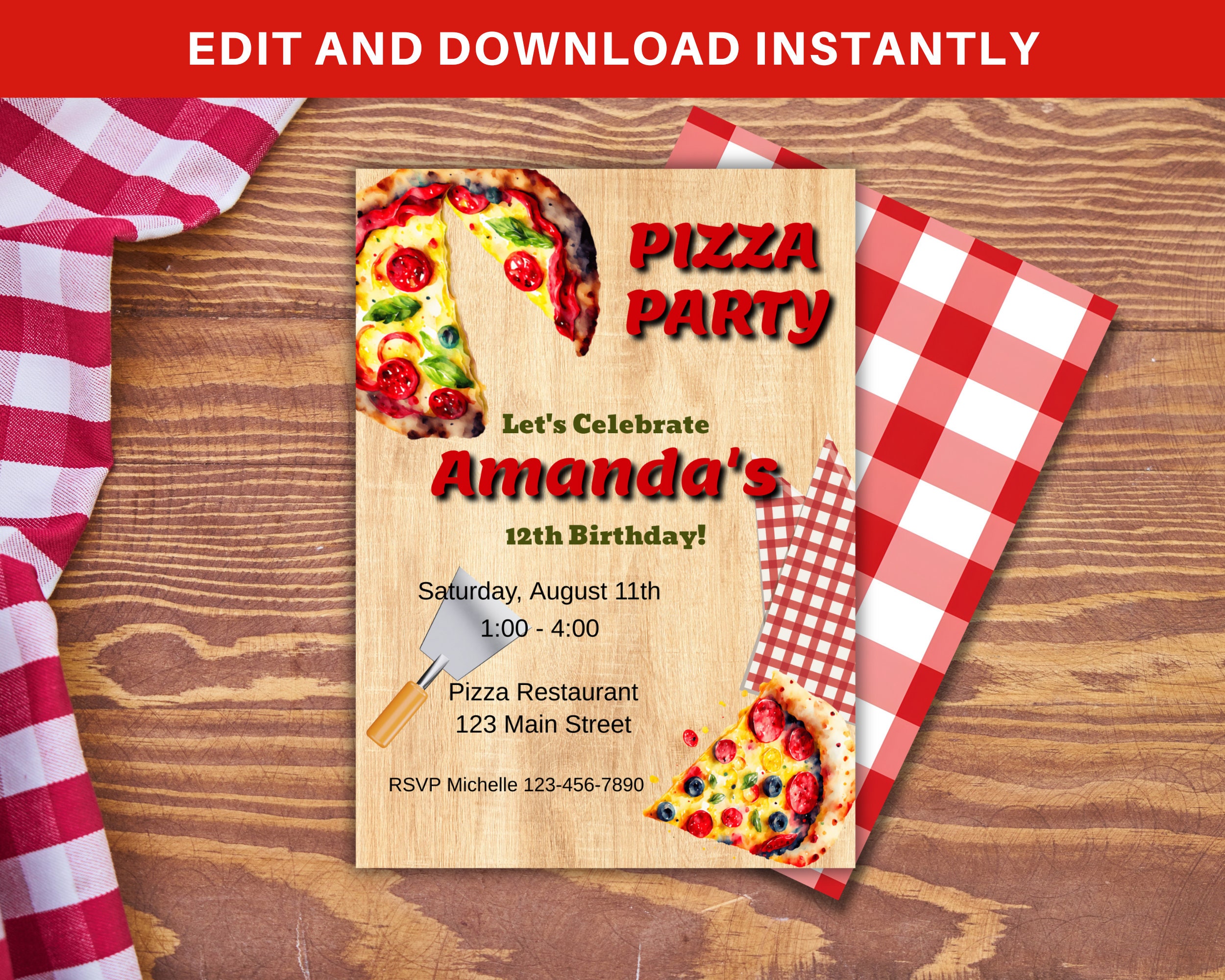 Pizza Party Invite Template Pizza Birthday Party Invitation Pizza Party ...