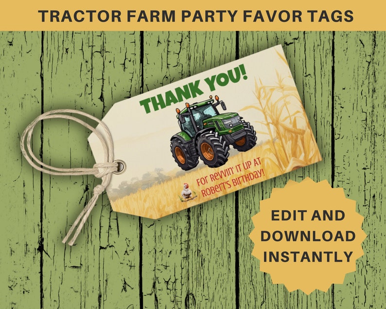 Tractor Favor Tag Tractor Gift Tag Farm Favor Tag Tractor Party Thank ...