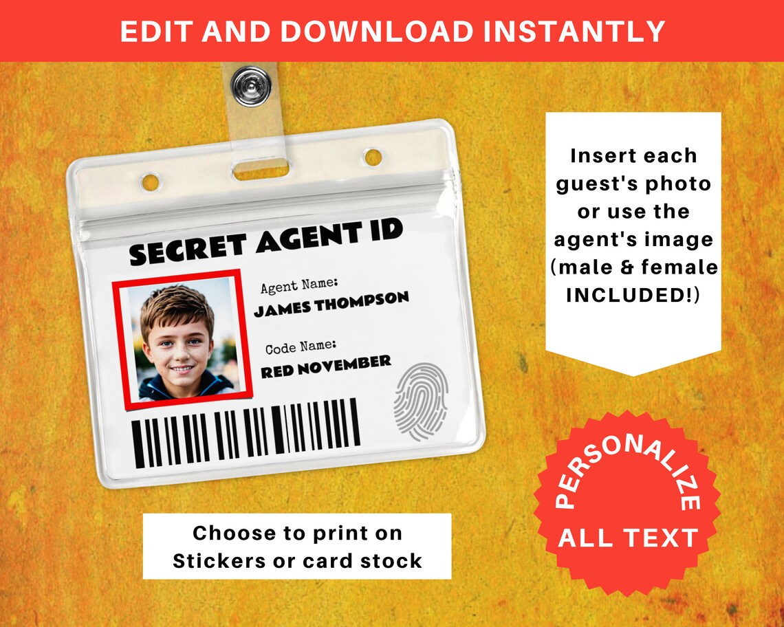 Secret Agent Badge Printable Spy Name Badge Spy Agent Badge Secret ...