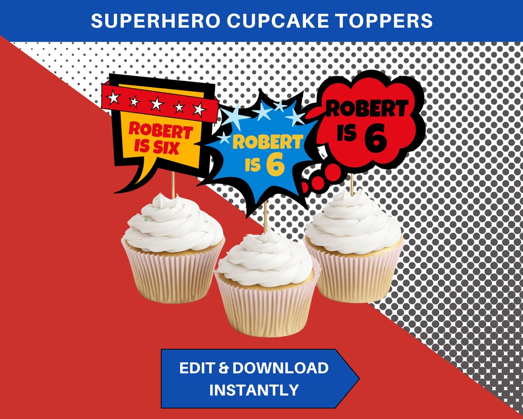 Personalized Cupcake Toppers Superhero, Picture Cupcake Toppers, Custom ...