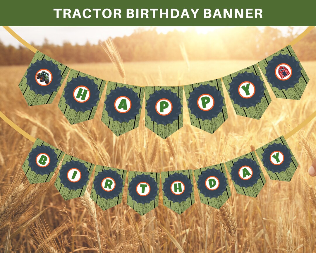 Green Tractor Banner Farm Party Decor Farm Tractor Banner Farm Animal ...