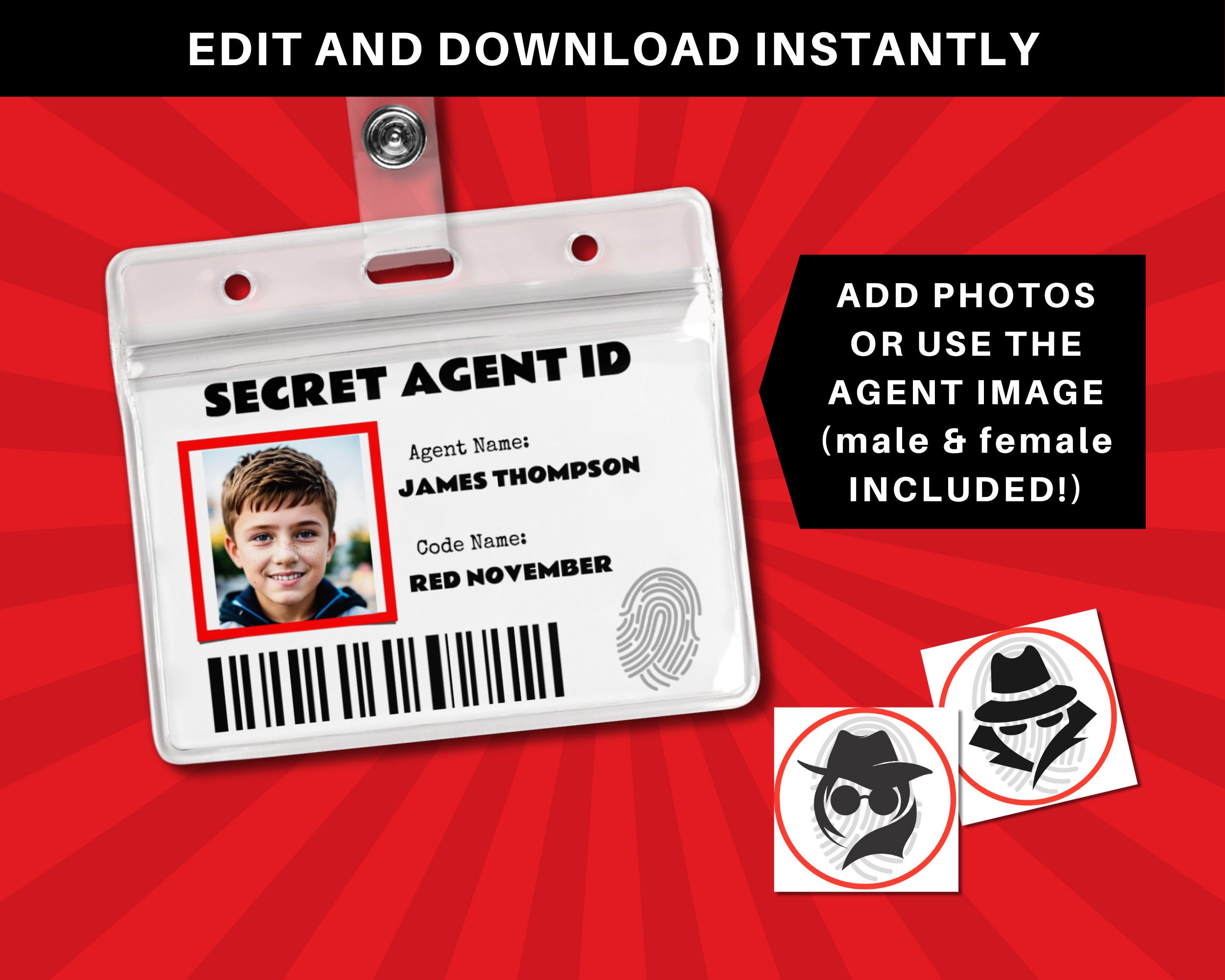 Secret Agent Costume, Secret Agent Badge, Spy ID Badge, Secret Agent ...