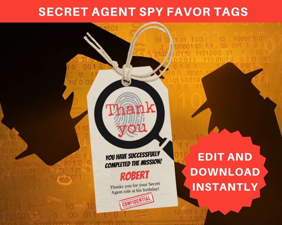 Secret Agent Theme Party Favors Secret Agent Favor Tags Spy Birthday ...