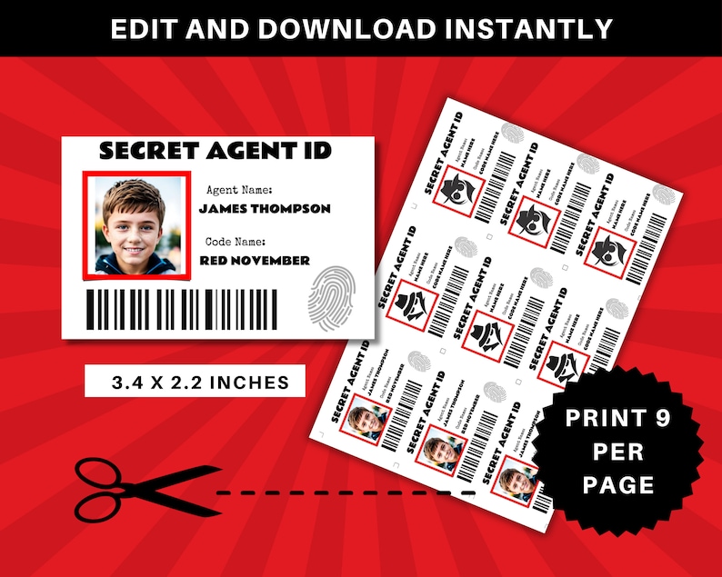 Secret Agent Costume, Secret Agent Badge, Spy ID Badge, Secret Agent ...