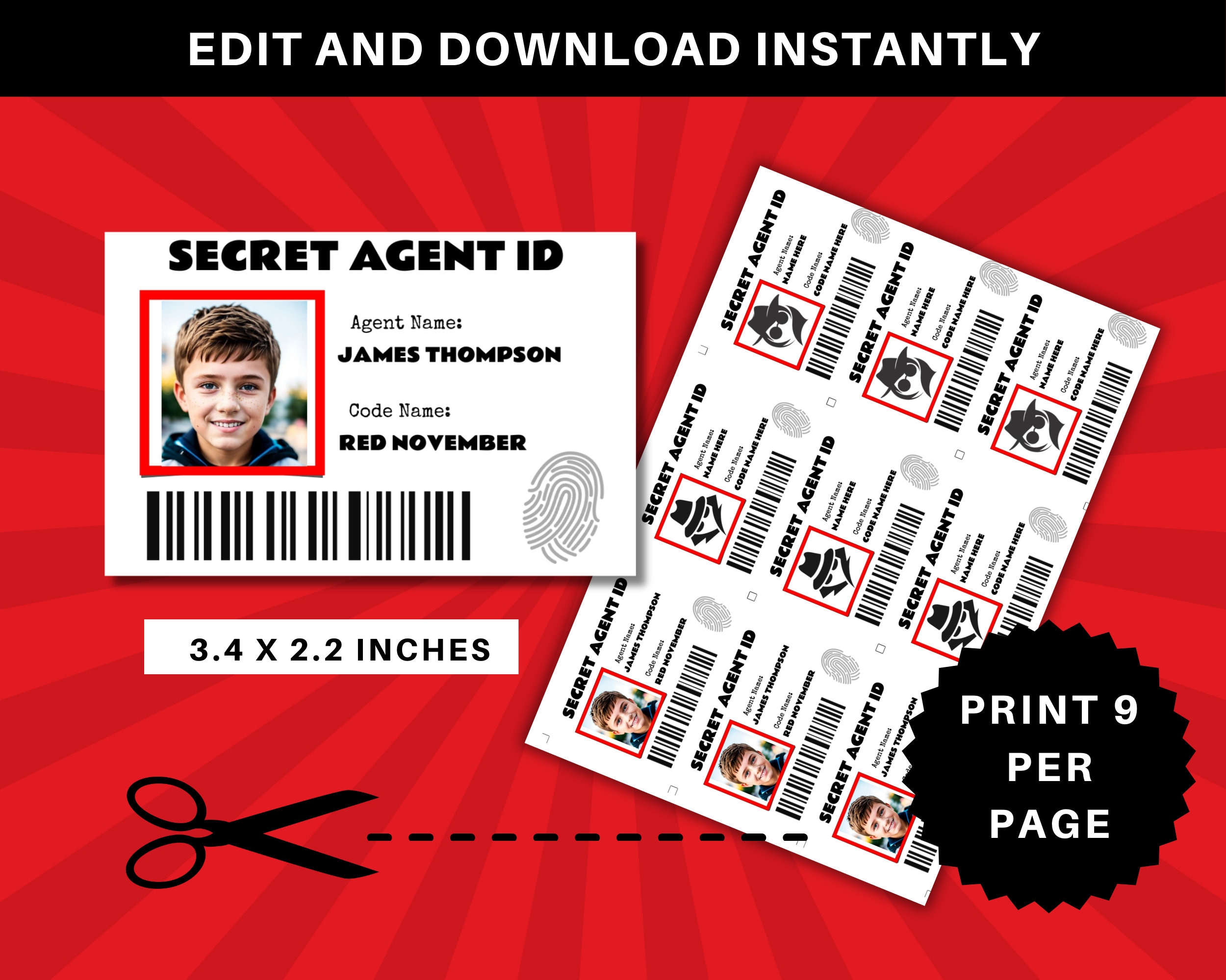 Secret Agent Costume, Secret Agent Badge, Spy ID Badge, Secret Agent ...