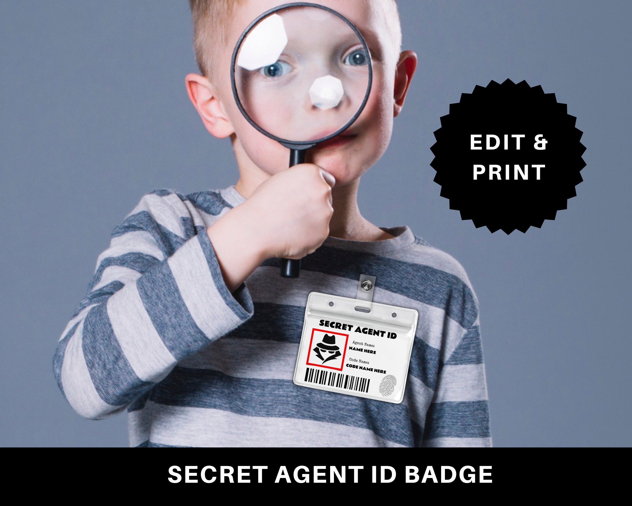 Secret Agent Costume, Secret Agent Badge, Spy ID Badge, Secret Agent ...
