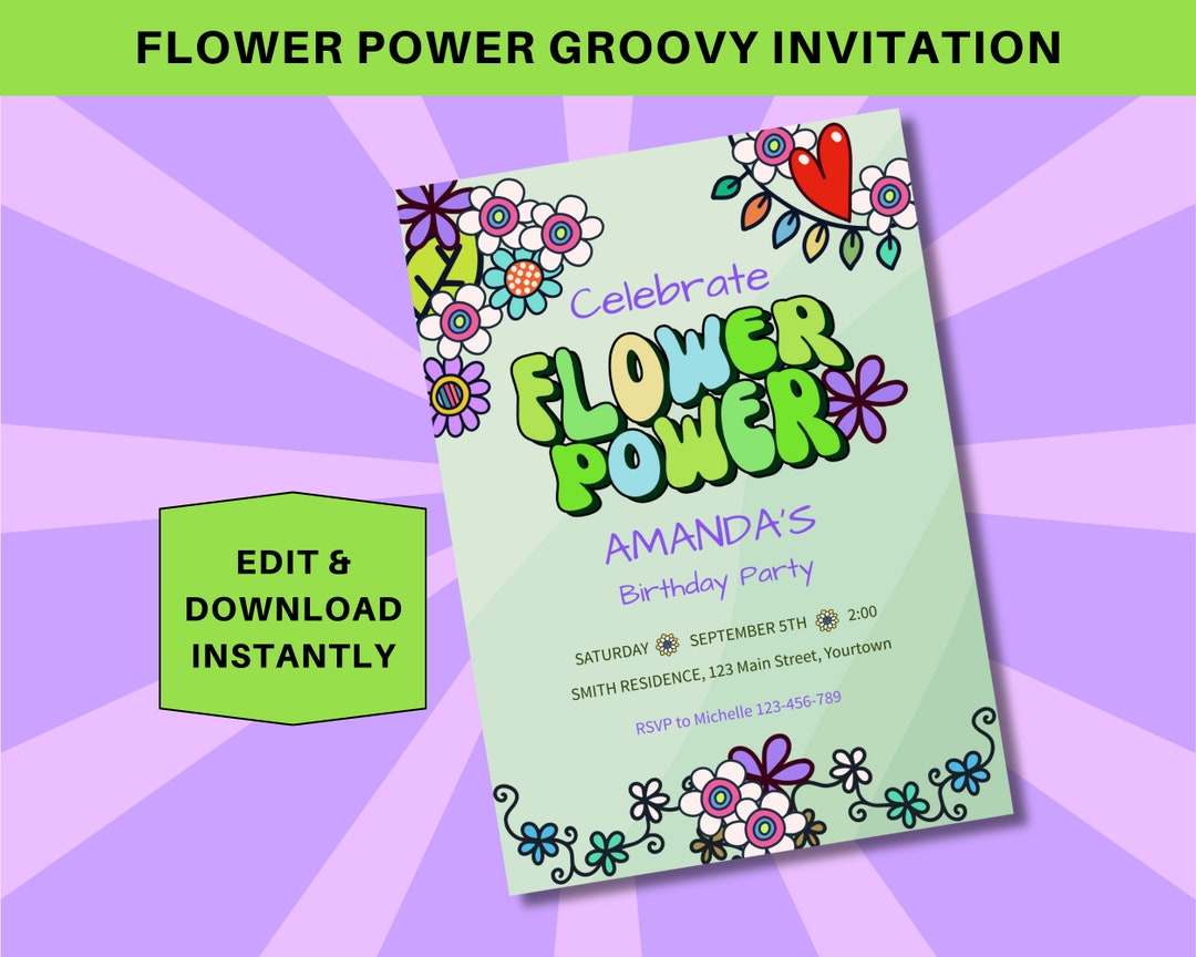 Flower Power Hippie Birthday Invitation Let's Get Groovy Invitation ...