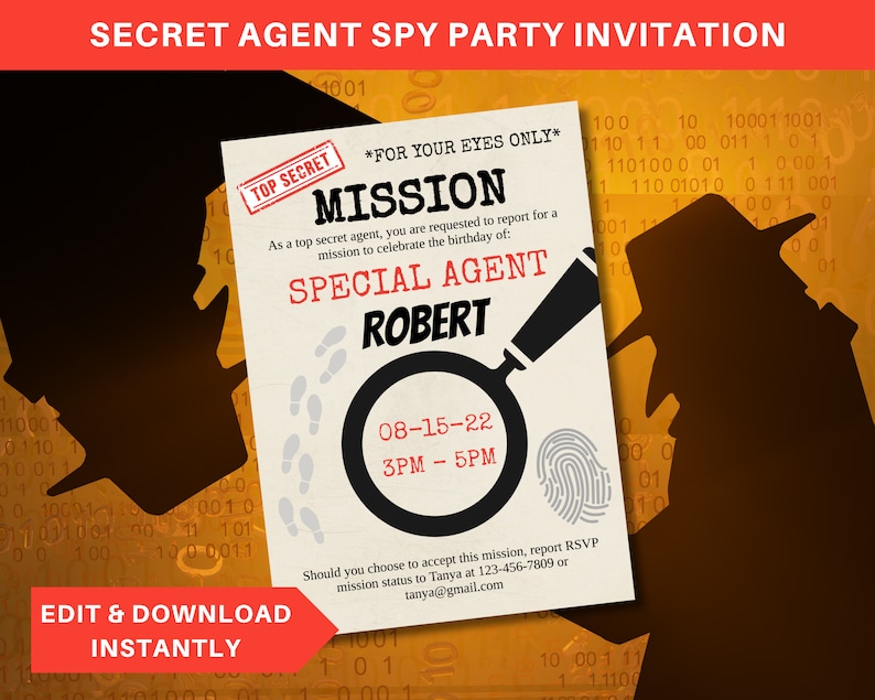 Secret Agent Invitation Spy Party Invitation Detective Party Birthday ...