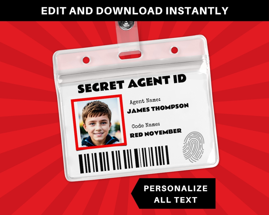 Secret Agent Costume, Secret Agent Badge, Spy ID Badge, Secret Agent ...