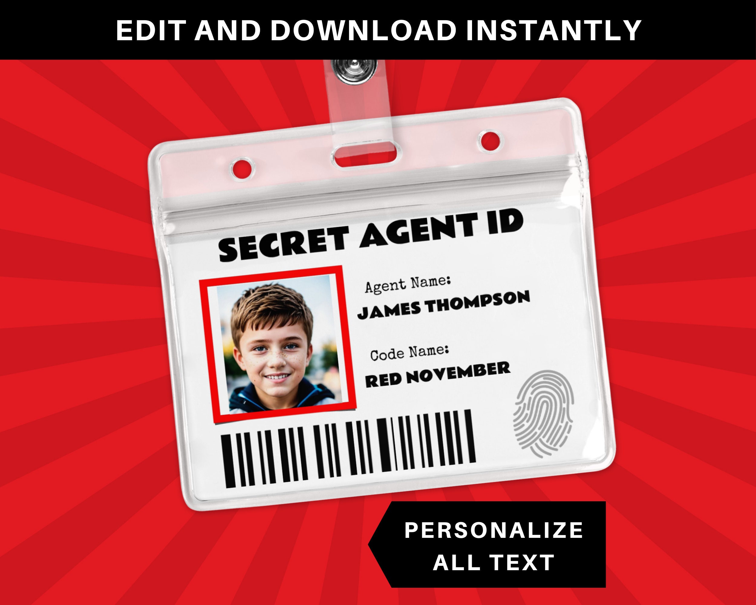 Secret Agent Costume, Secret Agent Badge, Spy ID Badge, Secret Agent ...