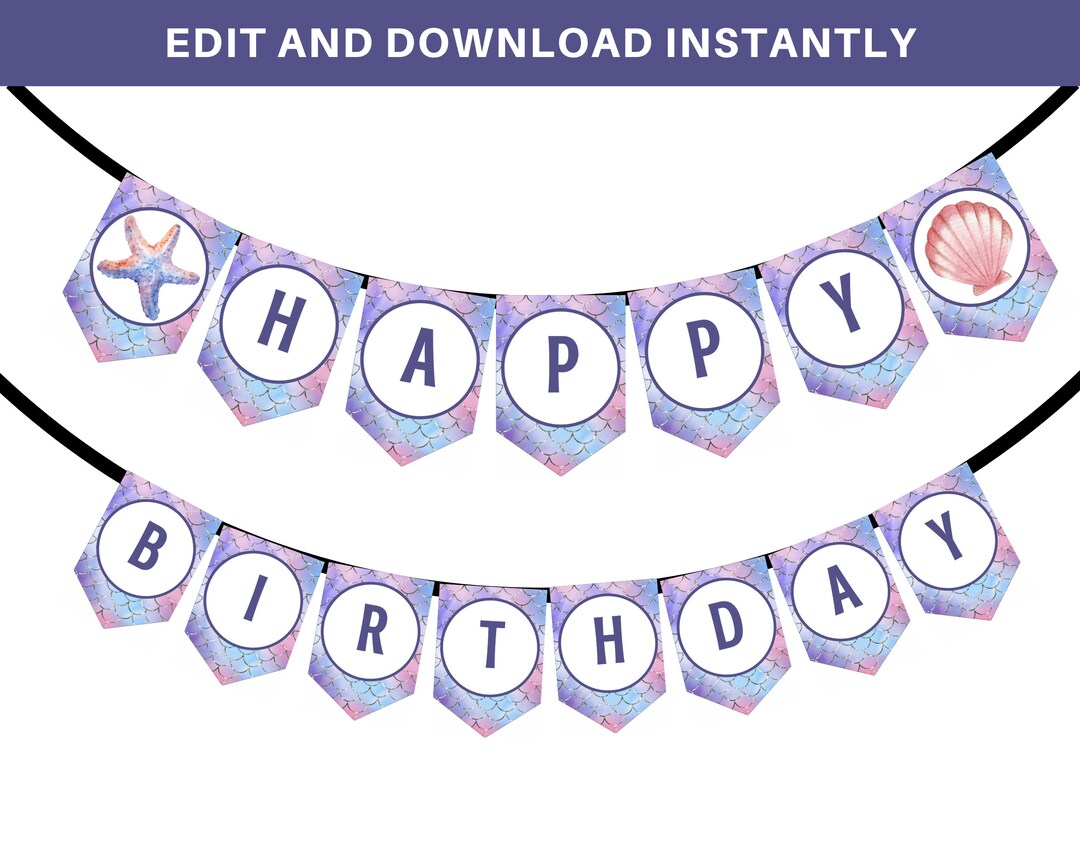 Mermaid Birthday Banner, Mermaid Happy Birthday Banner, Mermaid 6th ...
