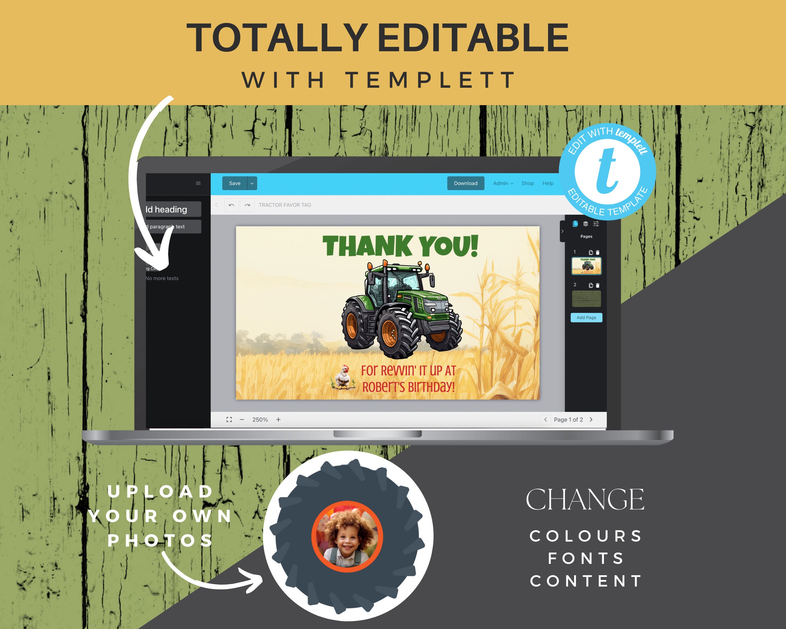 Tractor Favor Tag Tractor Gift Tag Farm Favor Tag Tractor Party Thank ...