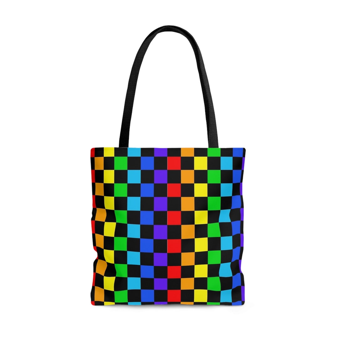 Rainbow Checkered Tote Bag - Etsy