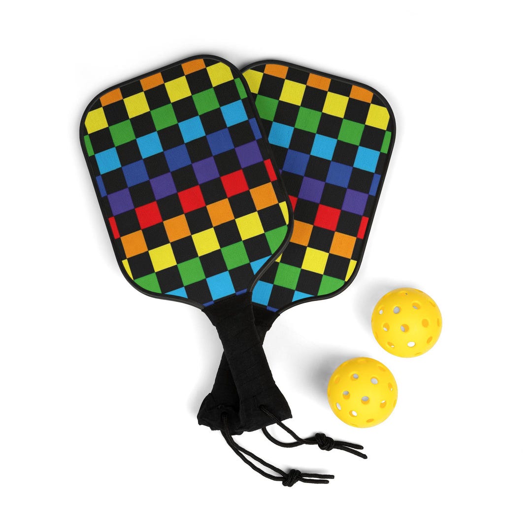 Rainbow Checkered Pickleball Kit - Etsy