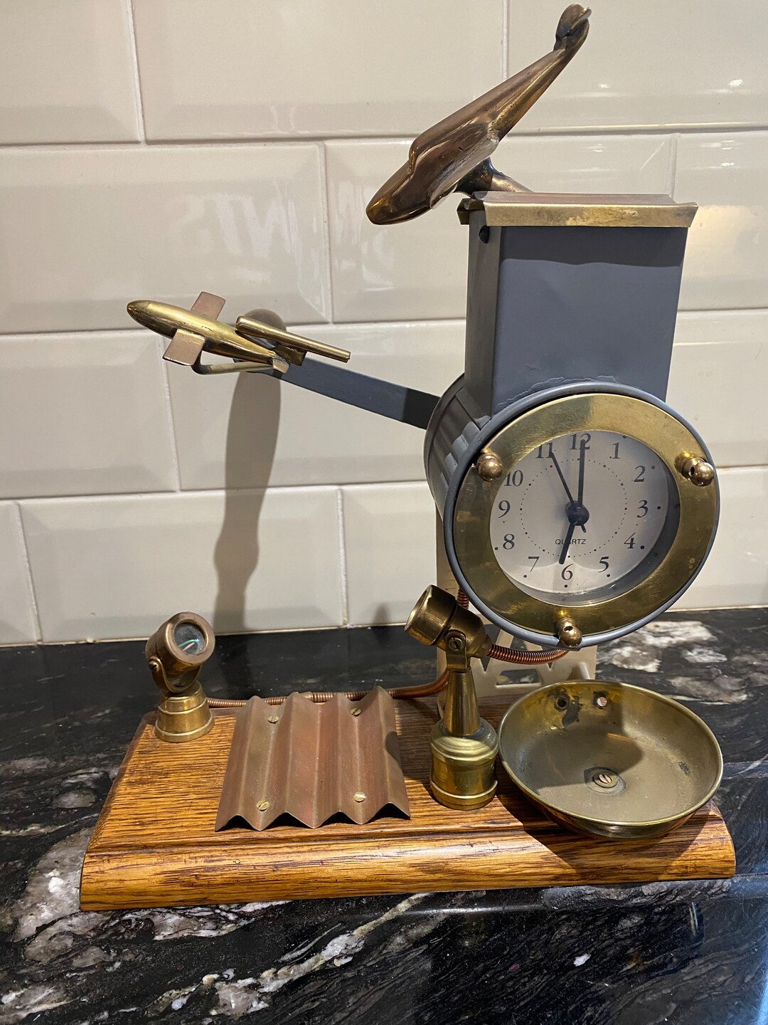 Vintage Handmade Quirky Clock Brass Doodlebug Search Light Brass ...