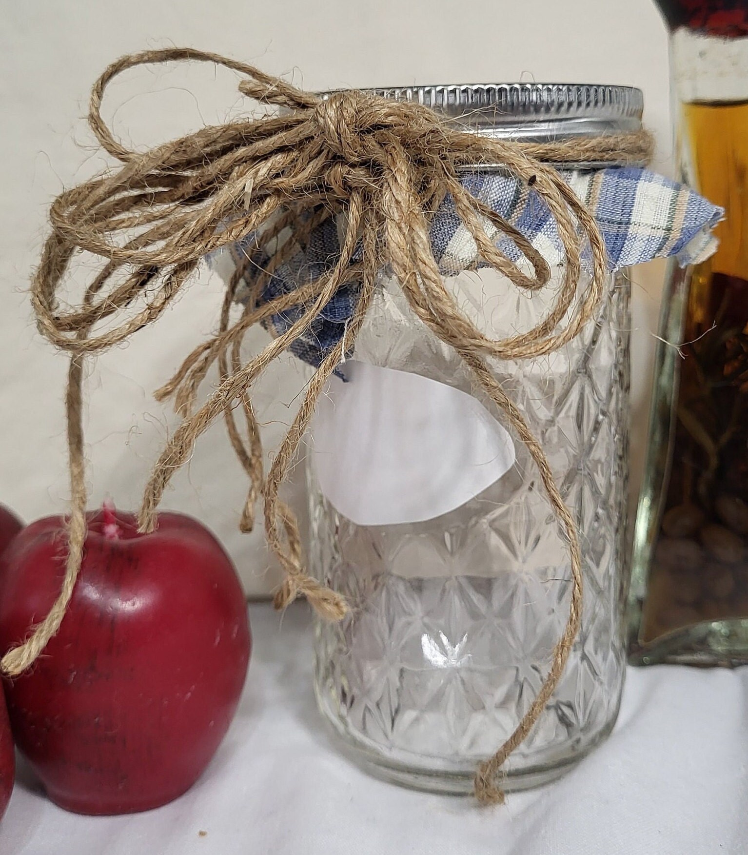 Pair of Alternate Sizes, Decorative Ball Jelly Jars With Raffia Bows ...
