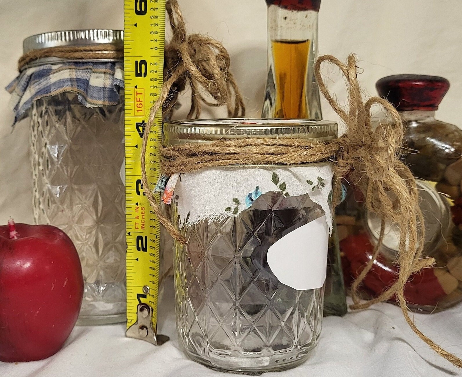 Pair of Alternate Sizes, Decorative Ball Jelly Jars With Raffia Bows ...