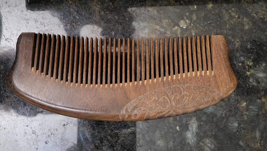 Carved Wooden Double-sided, Vintage Style, Dark Wood Detangling Comb ...