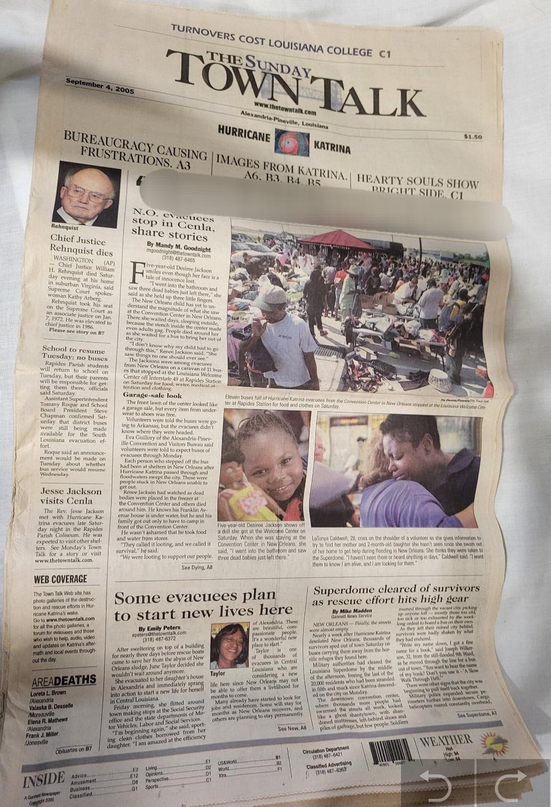 2005 Newspaper Featuring the Devastation of Hurricane Katrina and Other ...