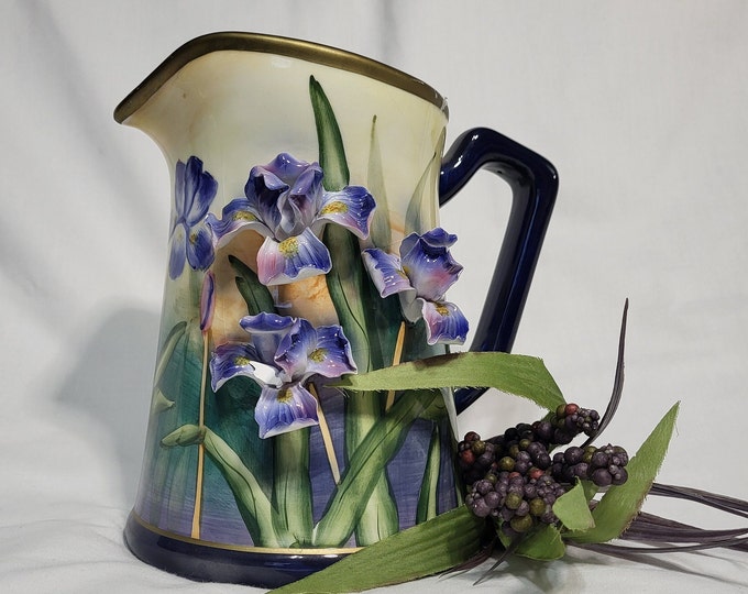 Rare Vintage 80's Leslie Cox Blue Handled,hand Painted Purple Lilac 3D ...