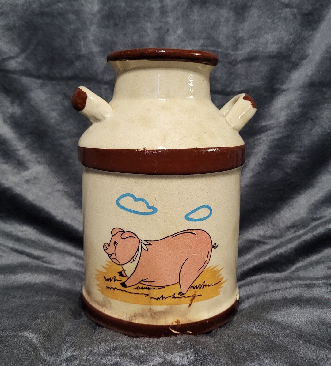 Vintage Mini Milk Jug With Pig and Bib Design Spoon/utensil Holder - Etsy