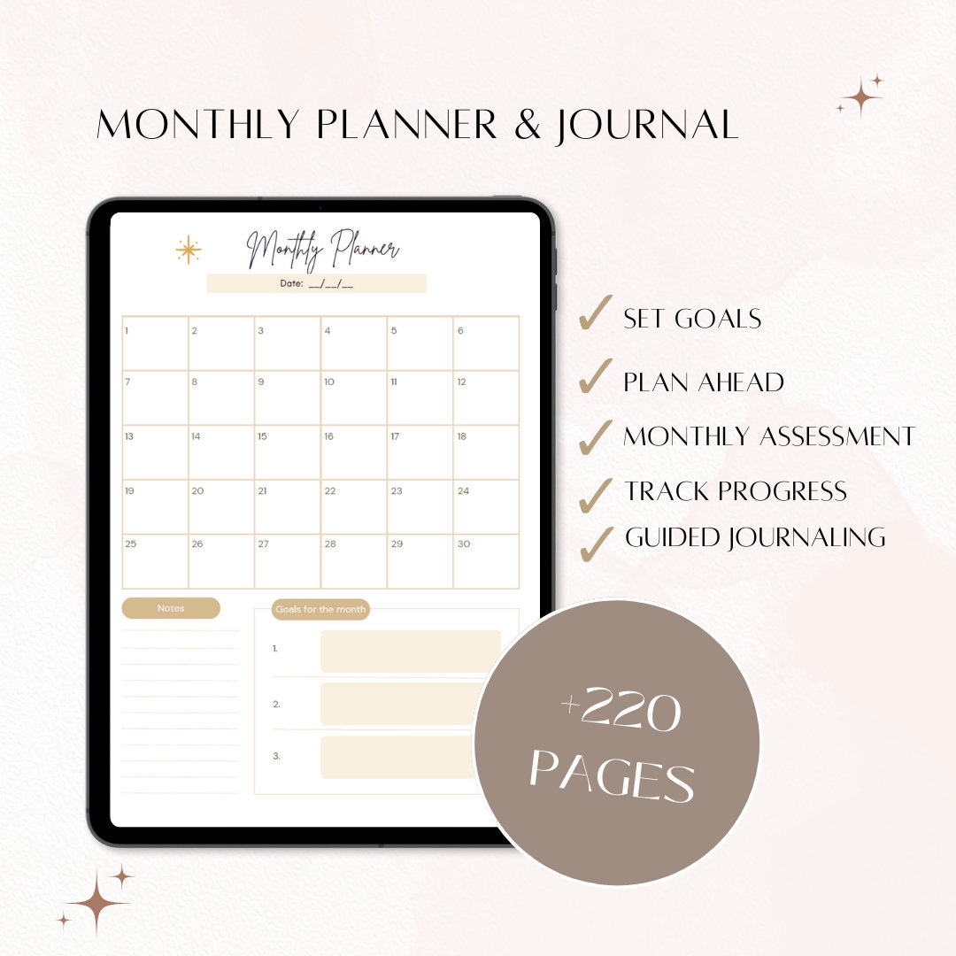 Monthly Planner, Calendar and Journal | Printable | Digital | Ipad ...