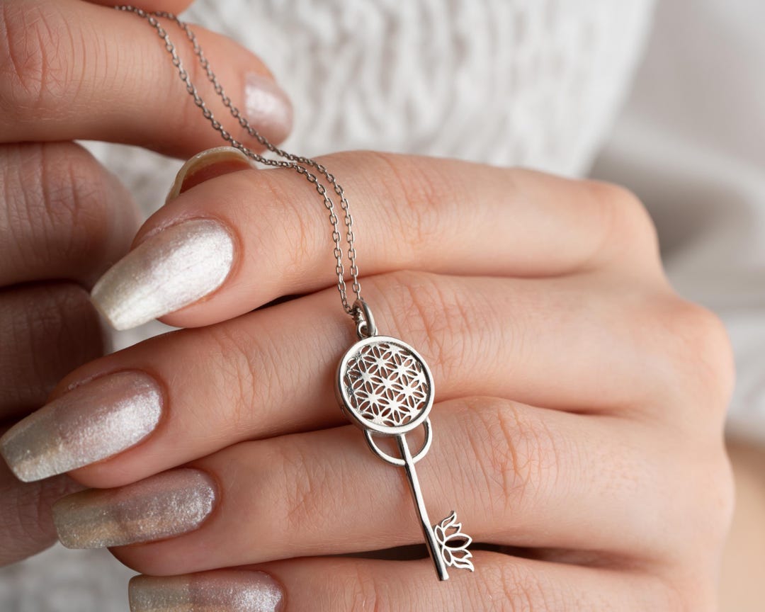 Lotus Flower Key Necklace, Flower of Life Key Pendant, Key Jewelry ...