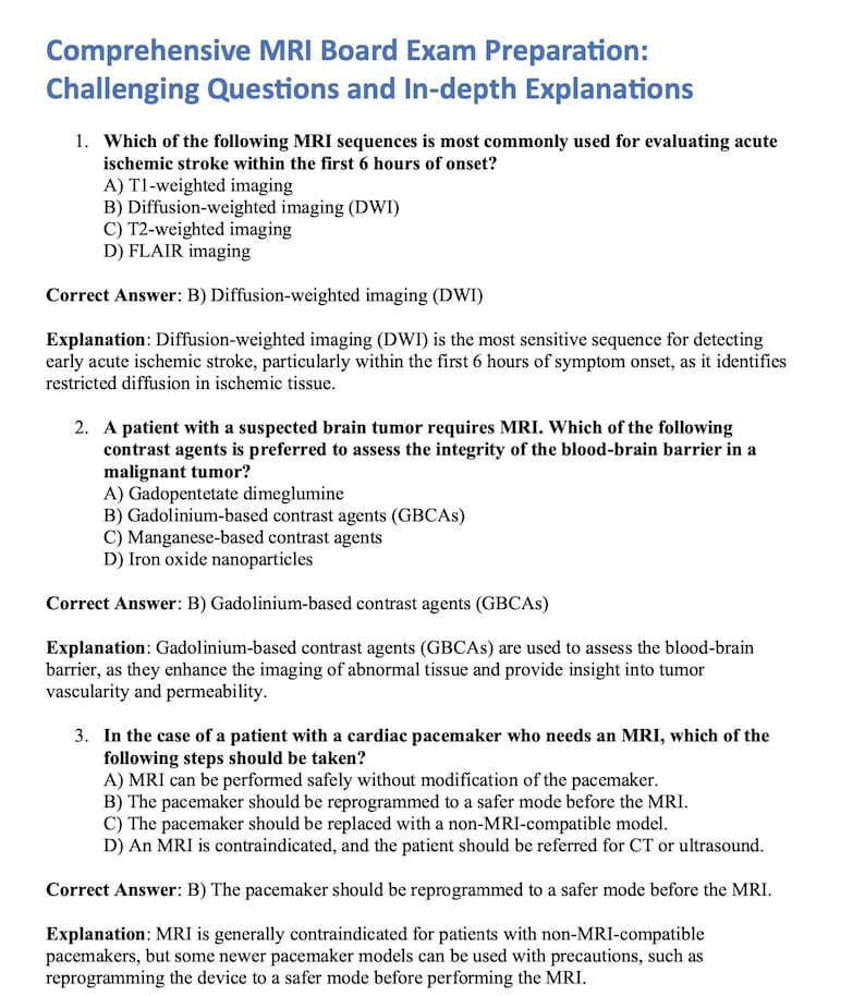 Comprehensive MRI Board Exam Preparation: 50 Challenging Questions and ...