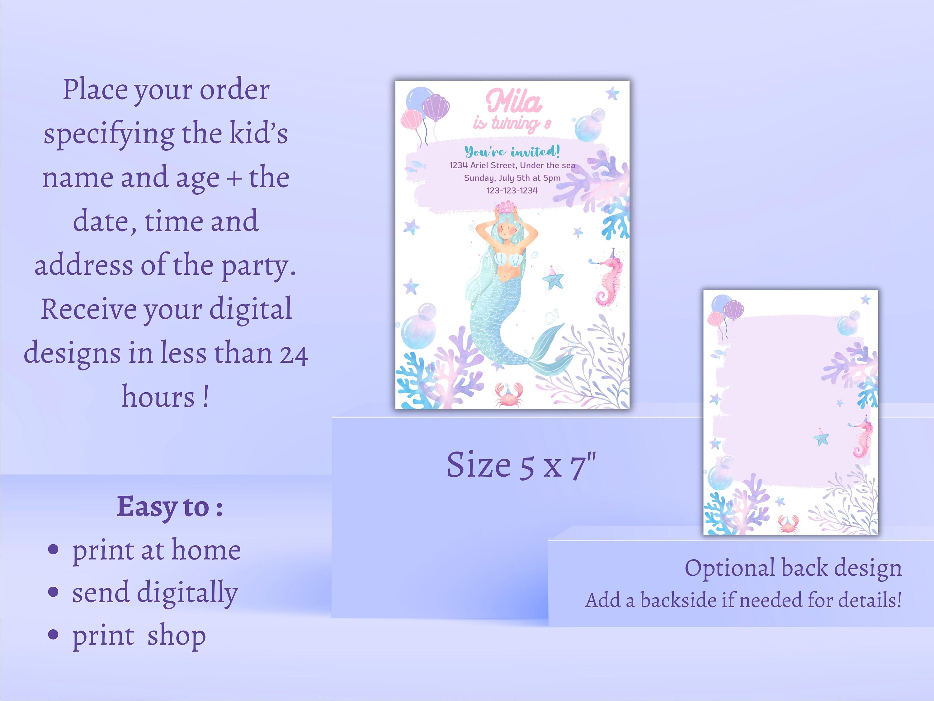 Mermaid Theme Birthday Invitation Print, Personalised Digital Kids ...