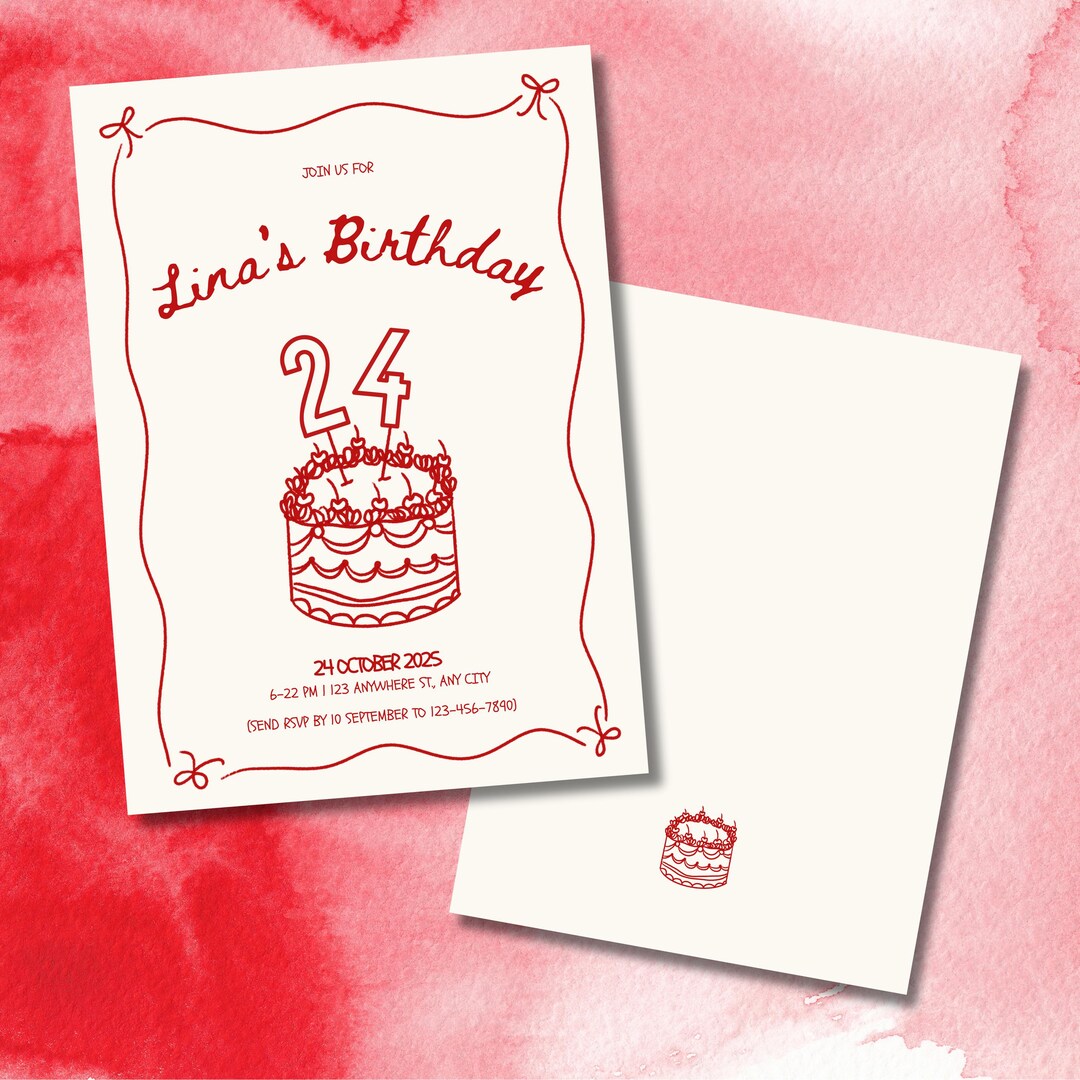 Birthday Girl Party Invitation Card, Cute Digital Birthdat Invite ...